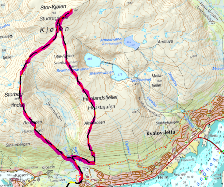 Kjølen 790 moh, via Rødtinden- Storbogtinden- Finnlandsfjellet ...